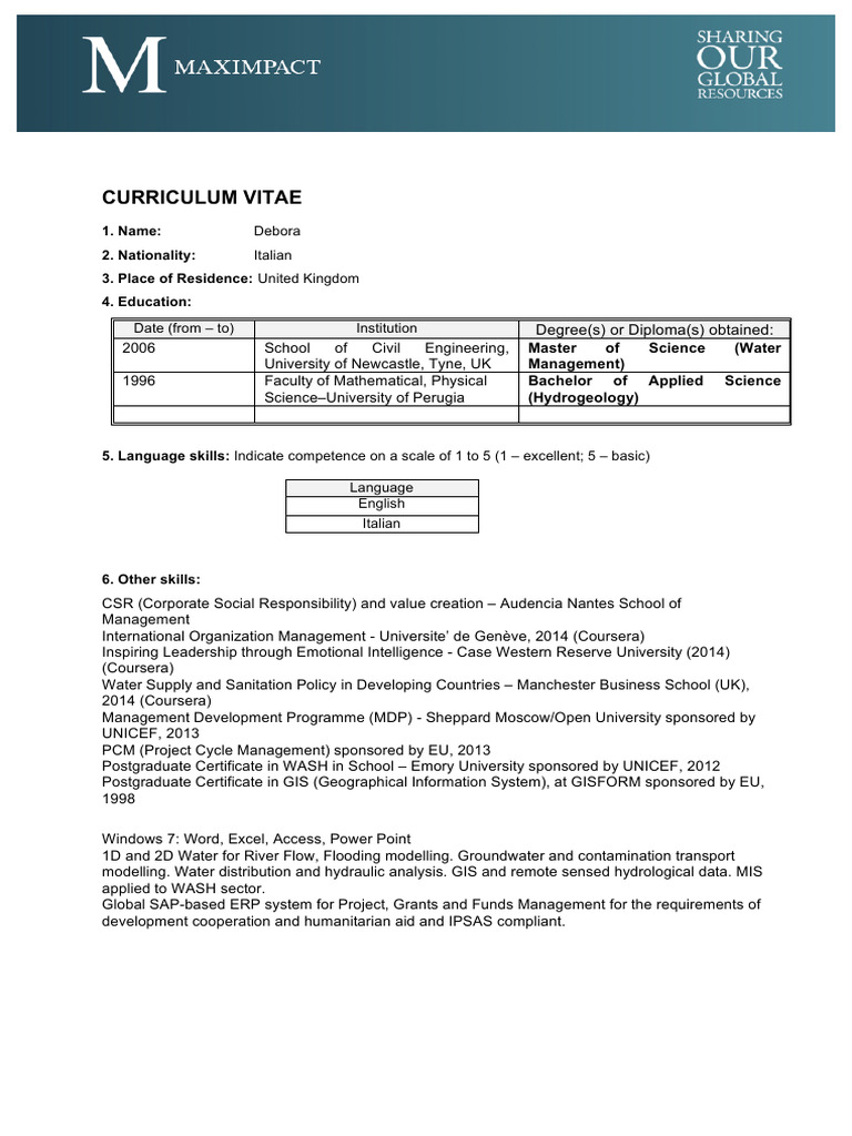 Working CV Debora | PDF | Wash | Sanitation