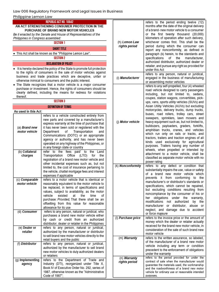 Lemon Law Pdf Justice Crime Violence
