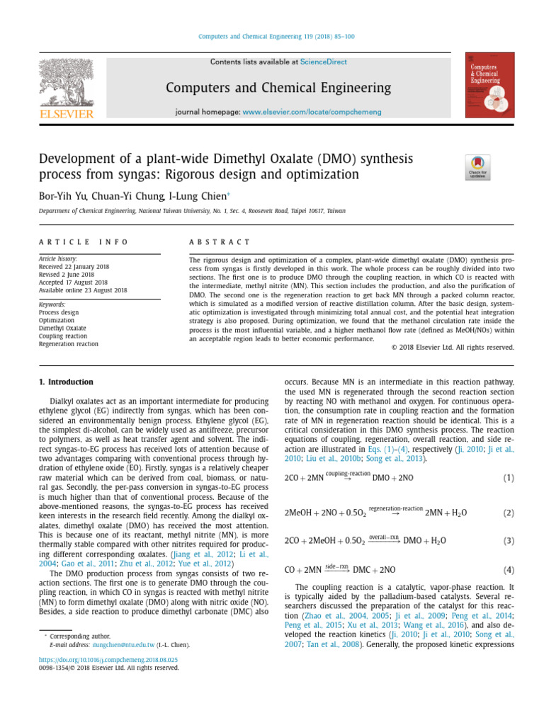 DMO Synthesis1 | PDF | Chemical Reactor | Distillation