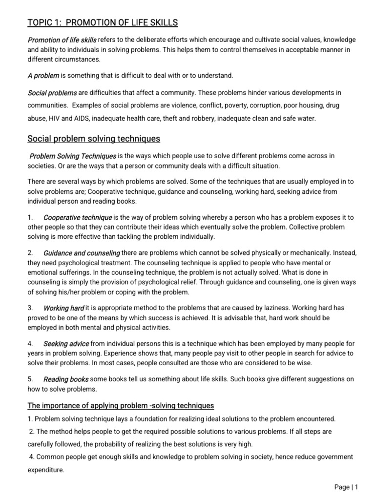 Topic 1 Promotion of Life Skills | PDF