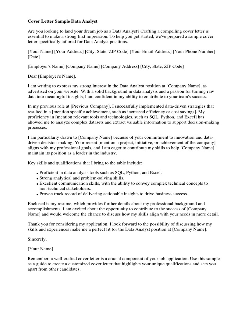 Cover Letter Sample Data Analyst | PDF | Résumé | Data Analysis
