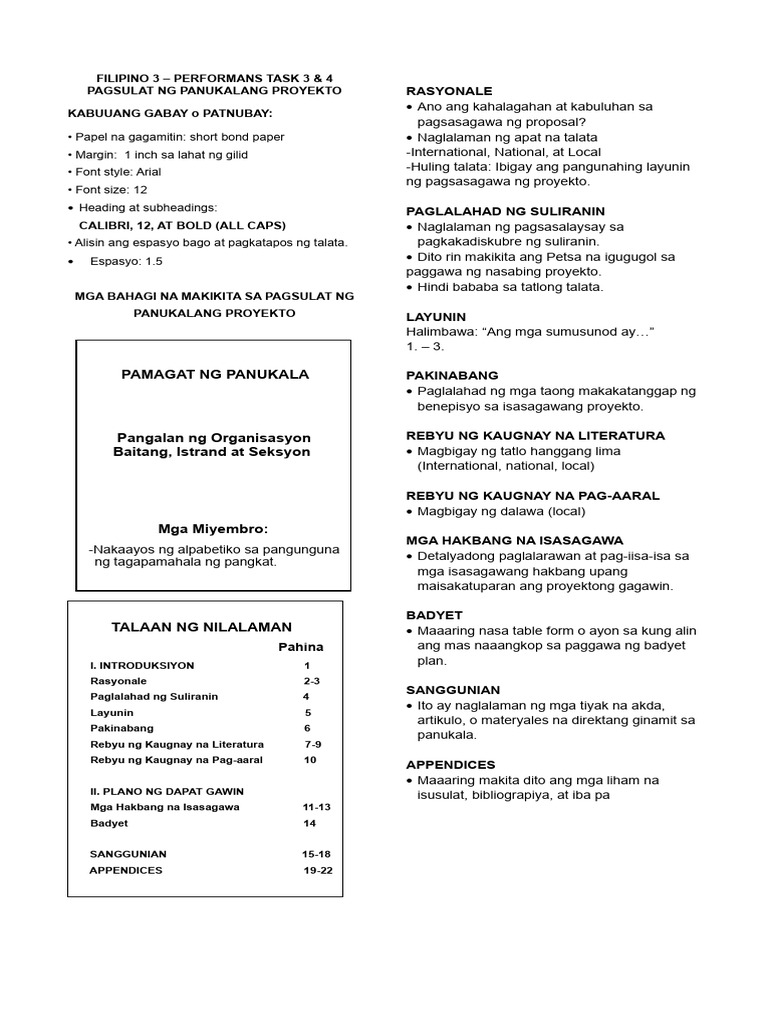 FIL. 3 PANUKALANG PROYEKTO L Performans Task 3 4 | PDF