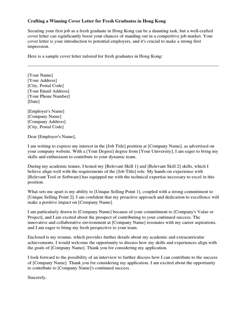 Cover Letter Sample Fresh Graduate HK | PDF | Résumé | Internship