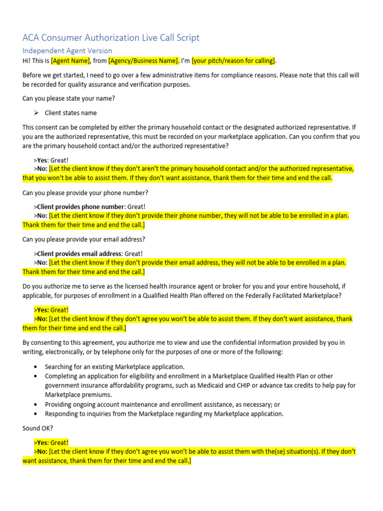 ACA Enrollment Call Script Guide | PDF | Insurance | Medicaid