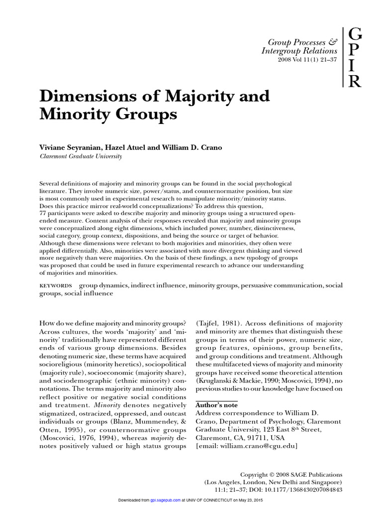 Dimensions of Majority and Minority Groups | PDF | Minority Group ...