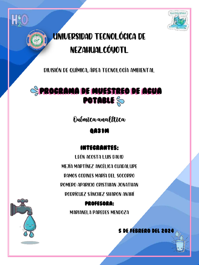 Programa de Muestreo de Agua Potable | Descargar gratis PDF | Agua potable | Agua