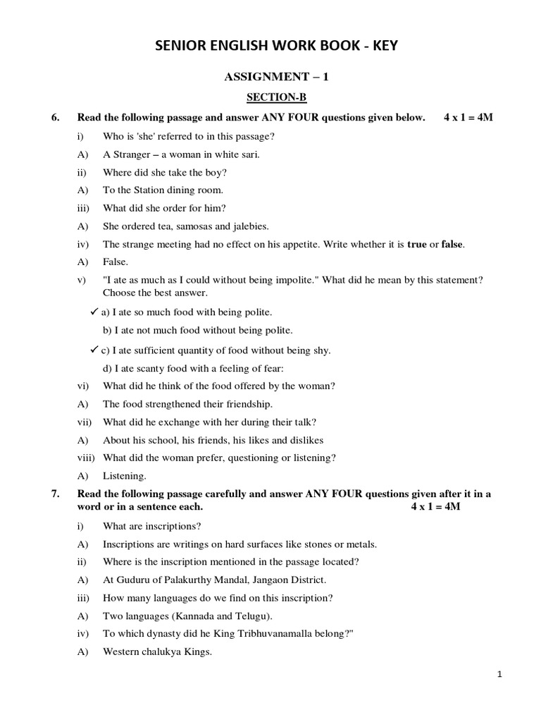 Senior English Workbook Answer Key | PDF