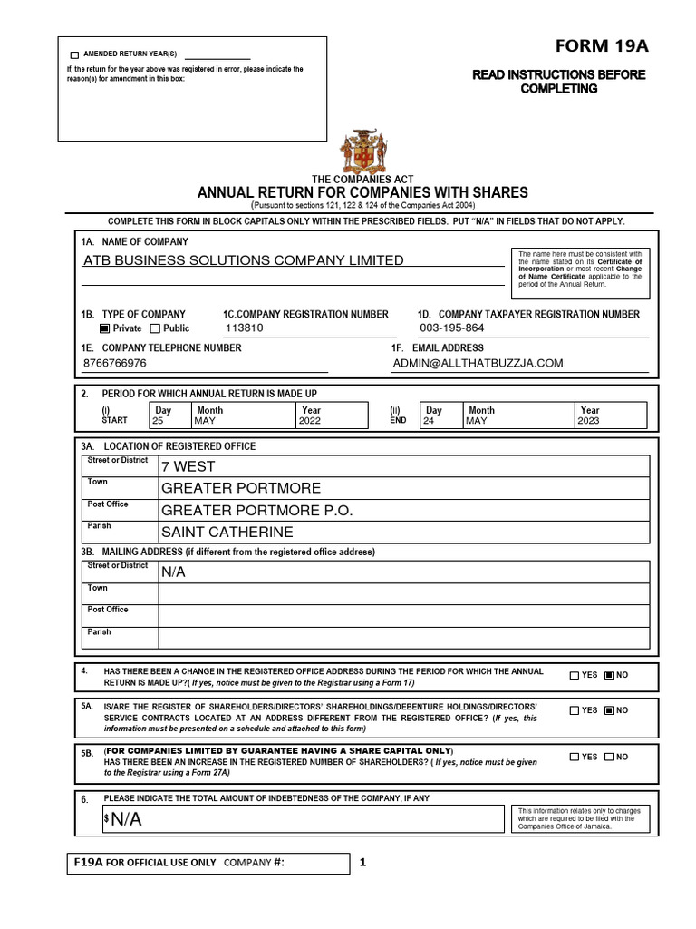 Form - 19a - Fillable - 2023 - Atb Business Solutions Company Limited | PDF | Privately Held ...
