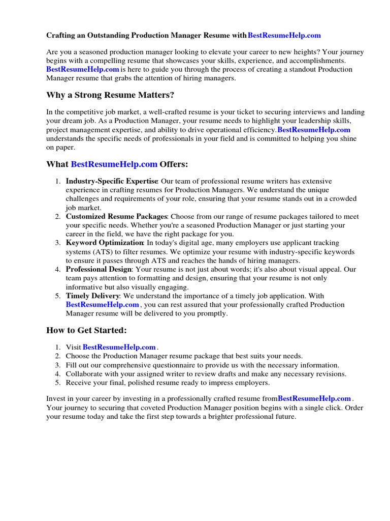 Production Manager Resume Samples | PDF | Résumé | Communication