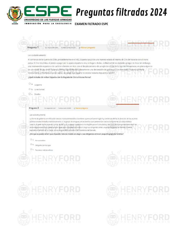 EXAMEN FILTRADO ESPE 2024 PHF HORARIO 8am | PDF