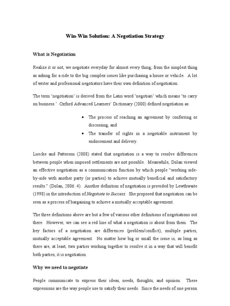 Win-Win Solution: A Negotiation Strategy | PDF | Negotiation | Cognitive Science