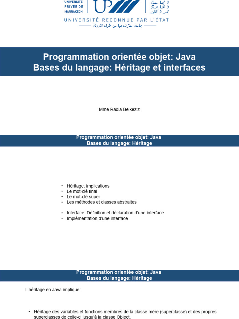 5-POO Langage Java Bases Heritage Et Interfaces | PDF | Classe (informatique) | Interface ...