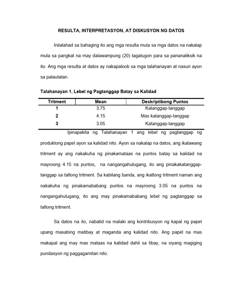 Chap 3 Resulta, Interpretasyon at Diskusyon | PDF