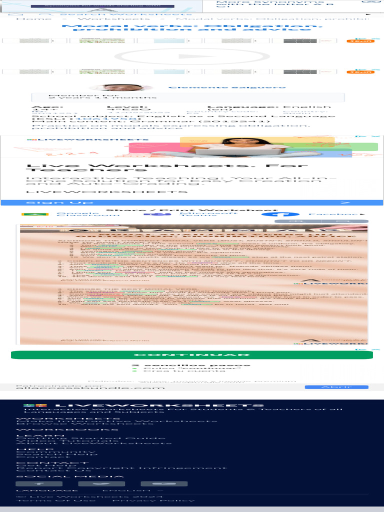 Modal Verbs Obligation, Prohibition and Advice Worksheet Live ...