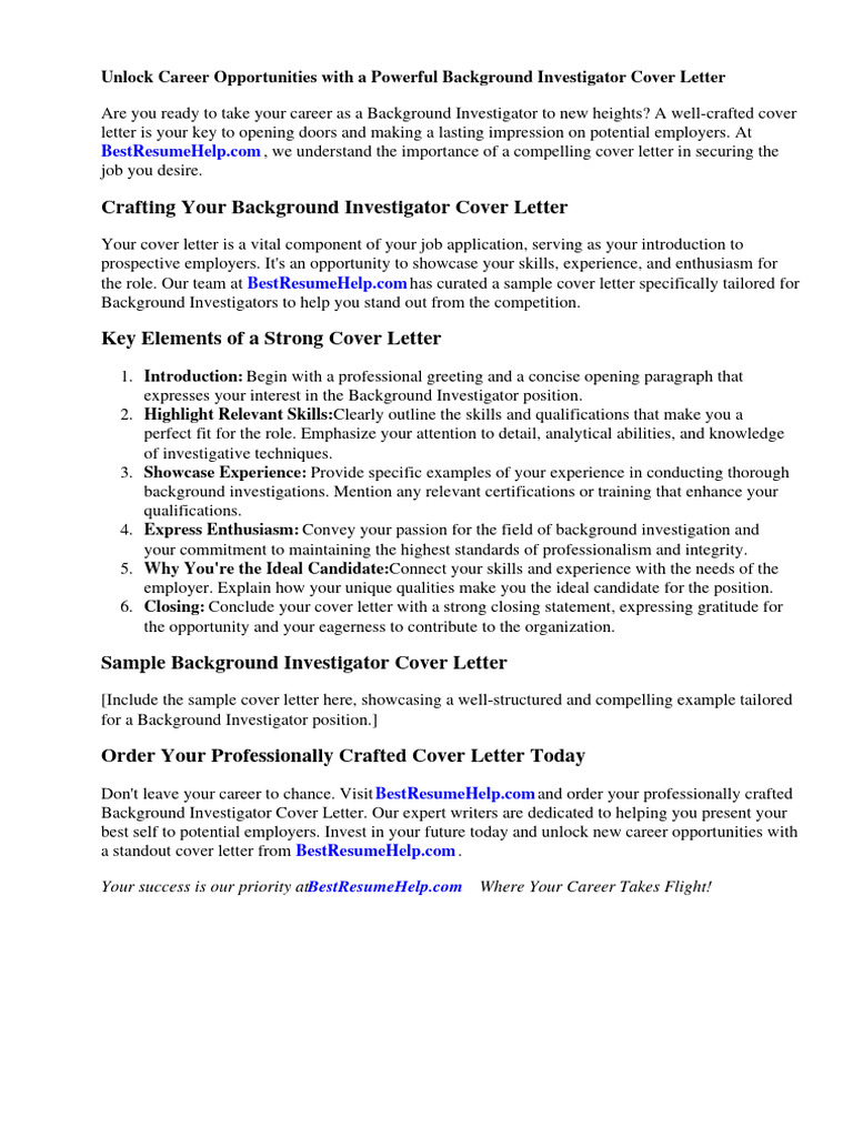 Background Investigator Cover Letter Sample | PDF | Background Check ...
