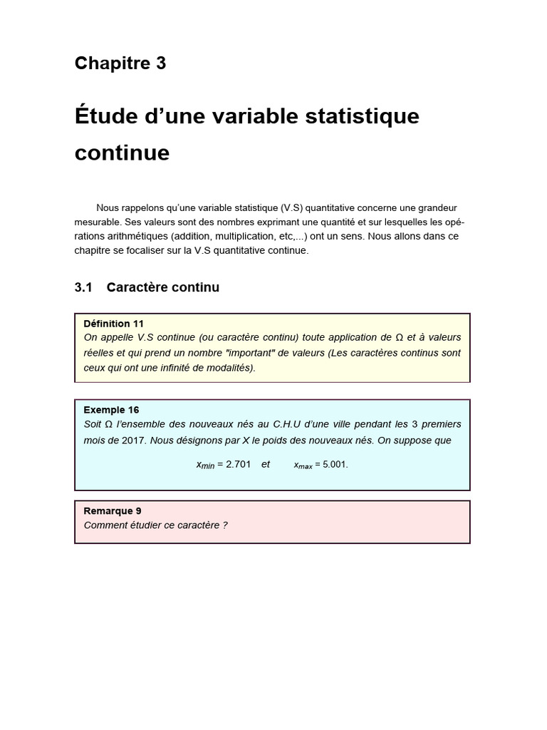 Étude des Variables Statistiques Continues | PDF | Mathématiques ...