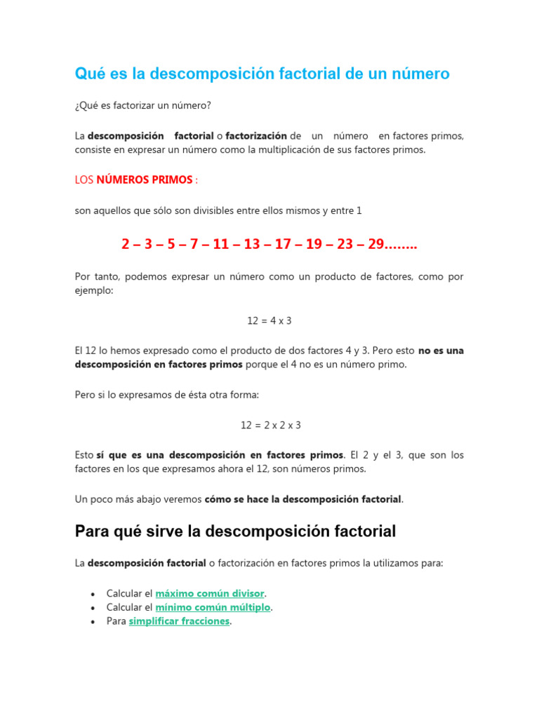 Descomposición Factorial de Un Número | PDF | Factorización | Matemática Elemental