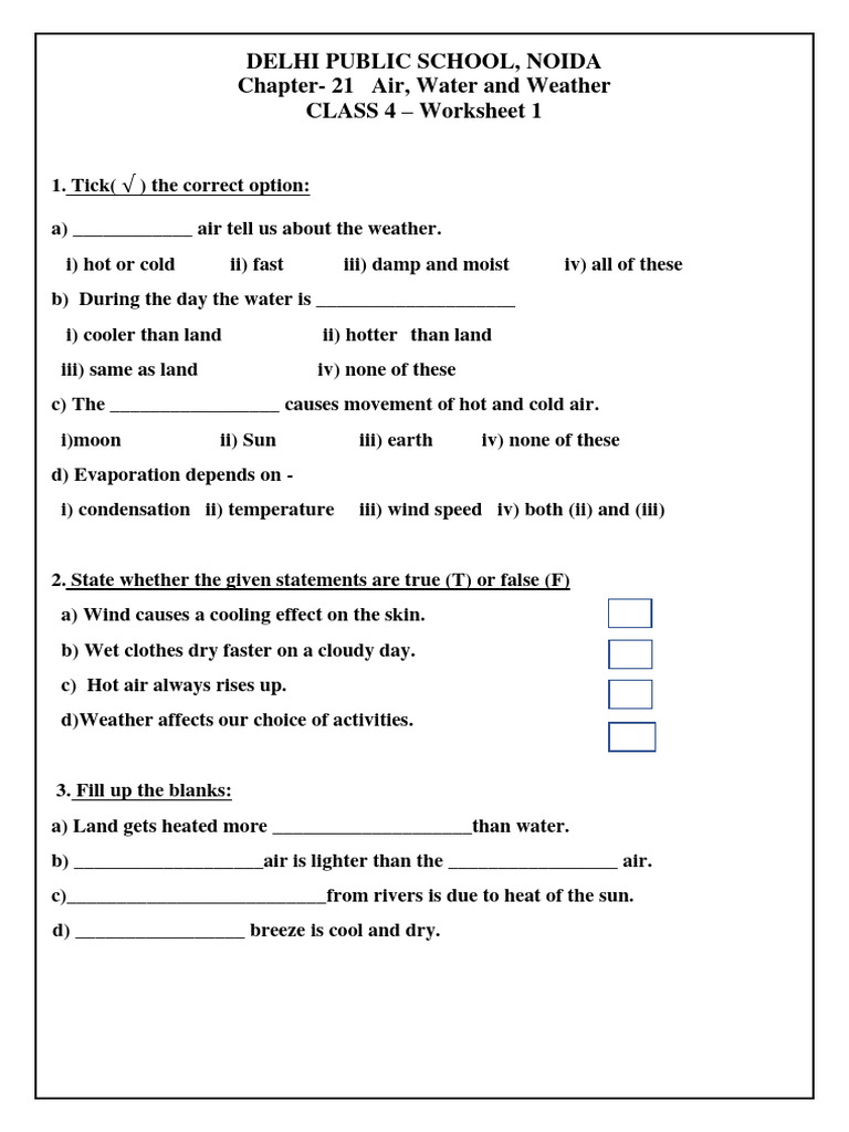 Worksheet 1 - Air, Water, Weather 2 | PDF | Water Vapor | Air Conditioning
