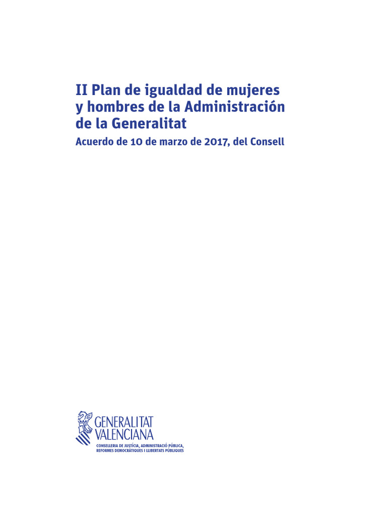 II Plan de Igualdad de Mujeres y Hombres de La Administración de La Generalitat | PDF | Igualdad ...