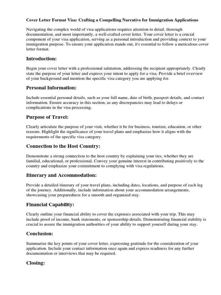 Cover Letter Format Visa Application | Download Free PDF | Travel Visa ...