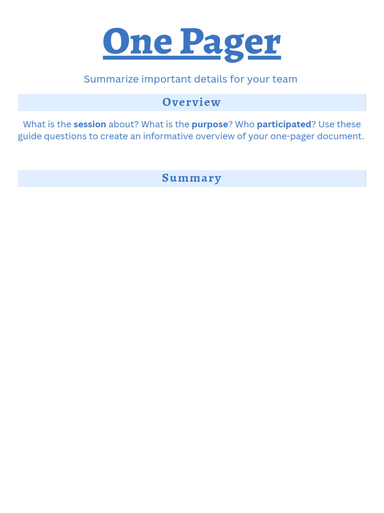 Sample 2 One Pager Summary | PDF | Business