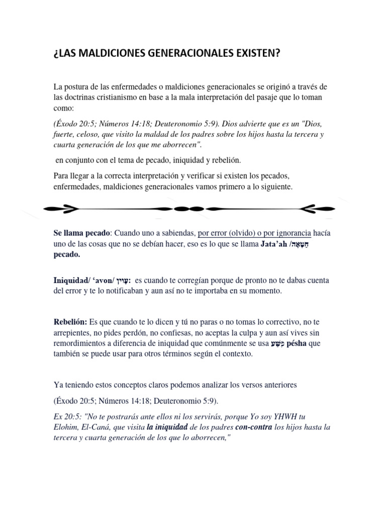 Las Maldiciones Generacionales Existen Pdf Pecado Creencia