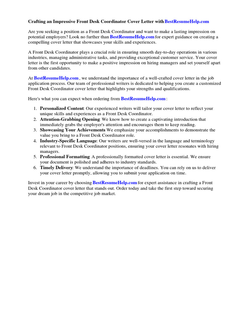 Front Desk Coordinator Cover Letter Guide | PDF | Résumé | Recruitment
