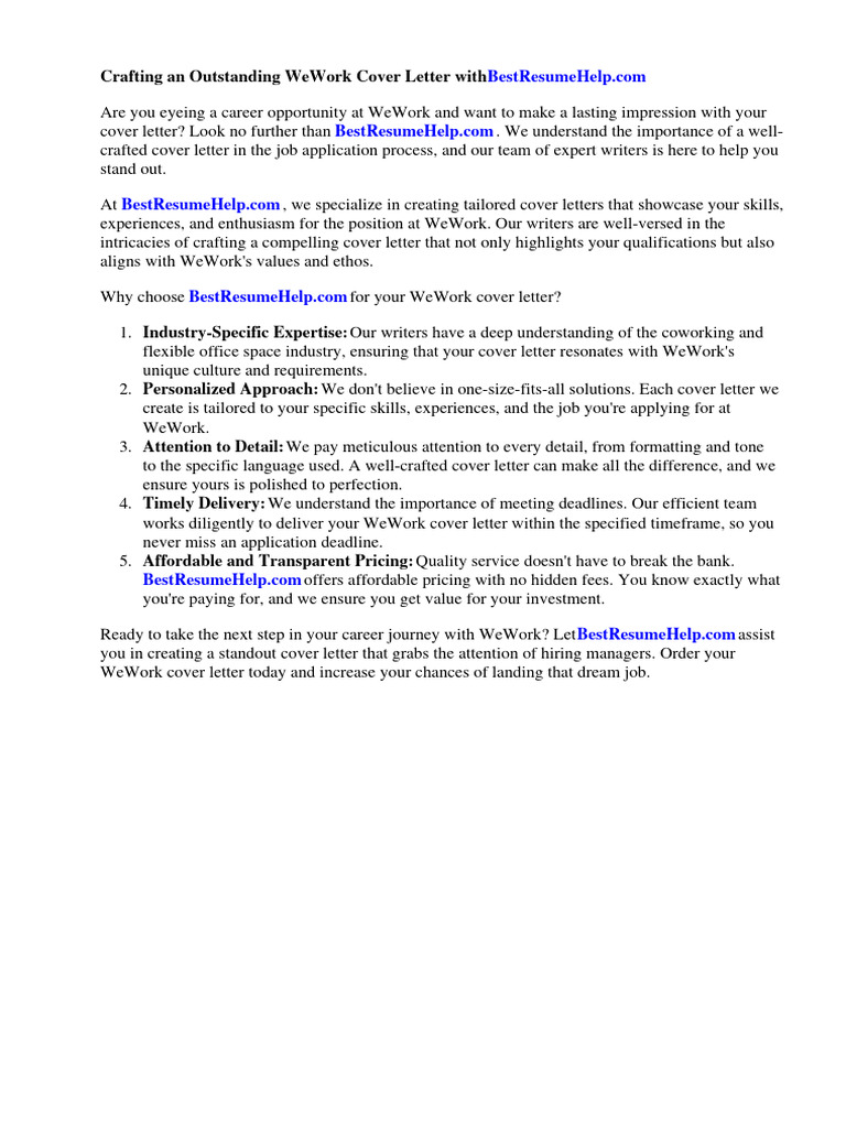 Wework Cover Letter | PDF | Employment | Expert