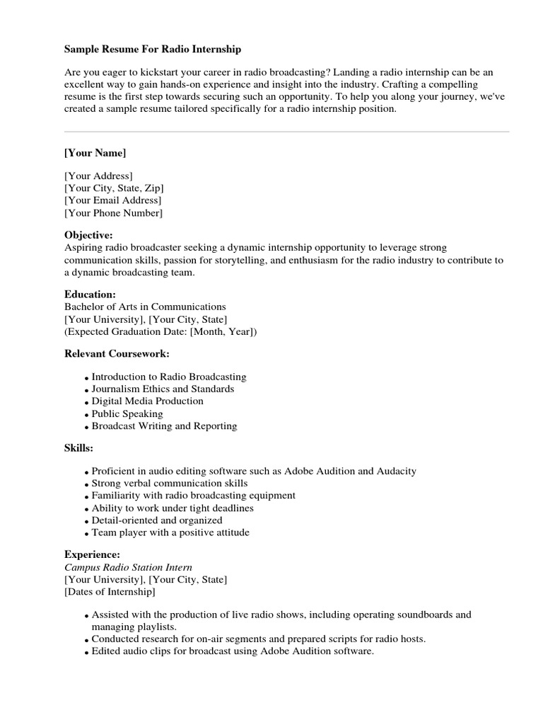 Radio Internship Resume Guide | PDF | Radio | Communication