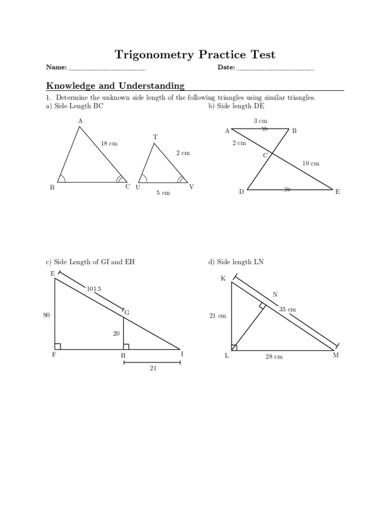 Trig Practice Test | PDF | Trigonometry | Triangle