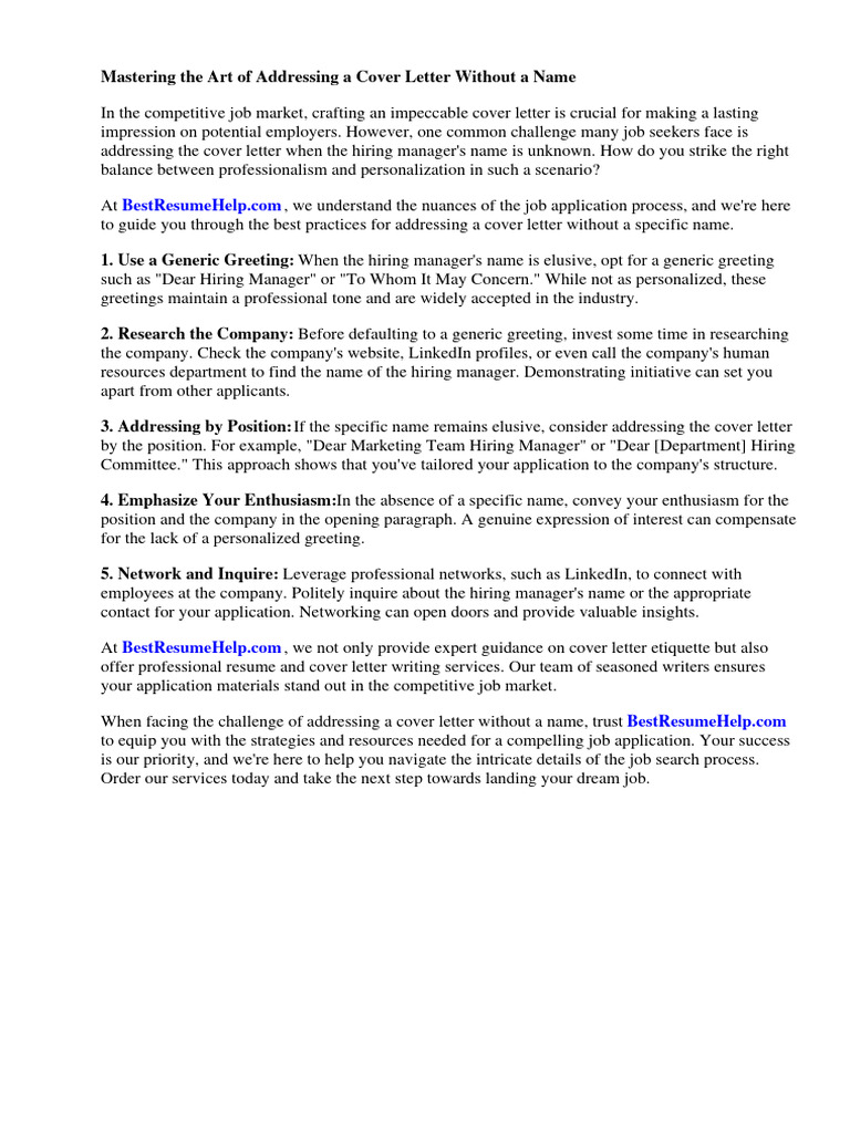 Cover Letter How To Address Without Name | PDF | Résumé | Recruitment