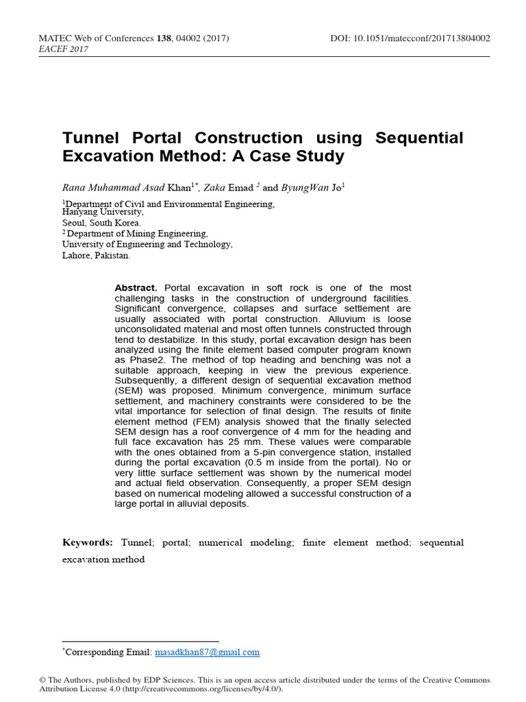 Tunnel Portal Construction Using Sequential Excava | PDF | Finite Element Method | Tunnel