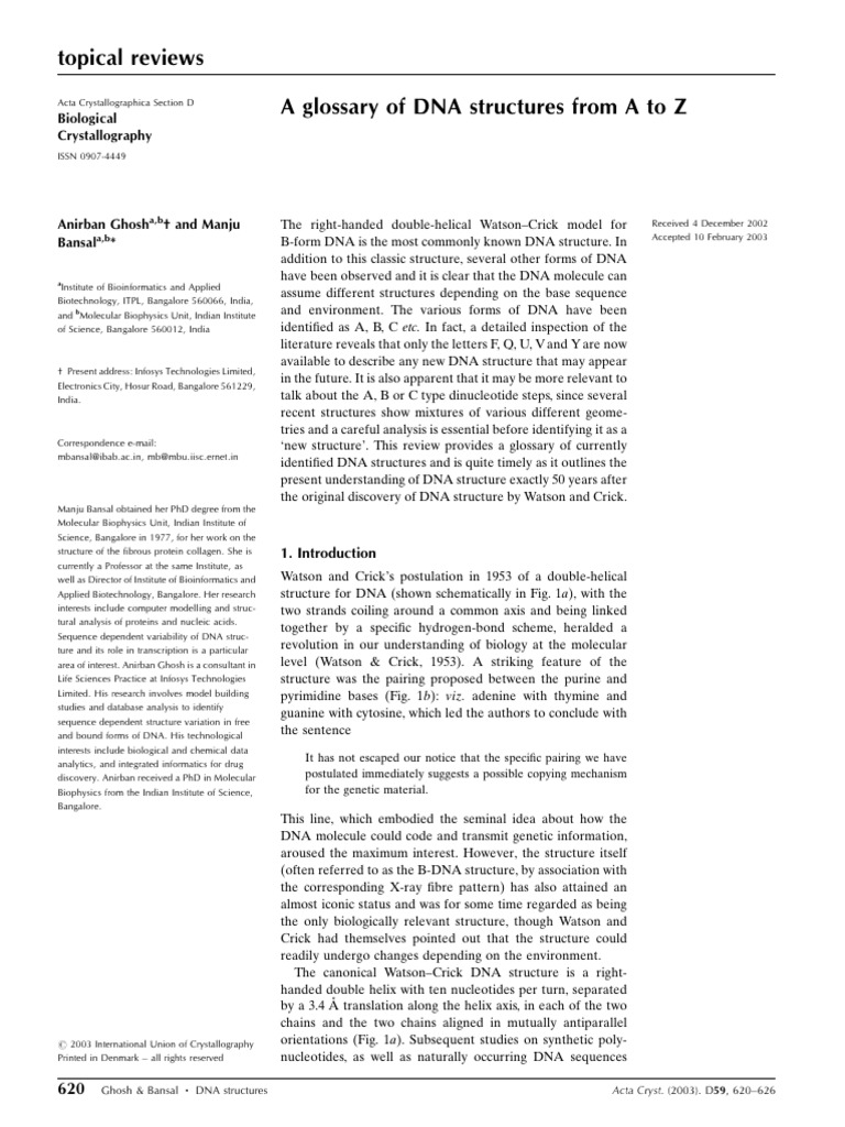 A Glossary of DNA Structures From A To Z | PDF | Dna | Nucleic Acid ...