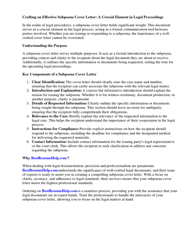 Subpoena Cover Letter | Download Free PDF | Subpoena | Witness