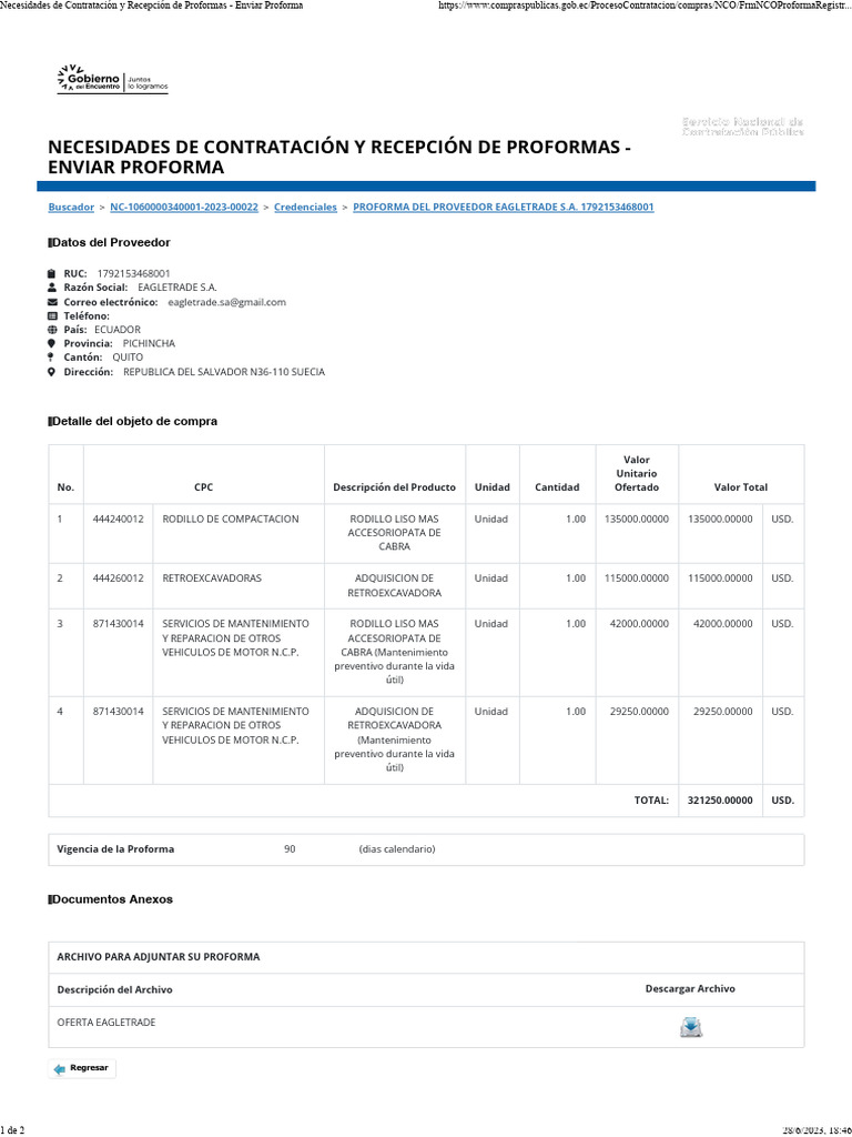 EAGLETRADE Necesidades de ContrataciOn y RecepciOn de Proformas Enviar Proforma-signed | PDF ...