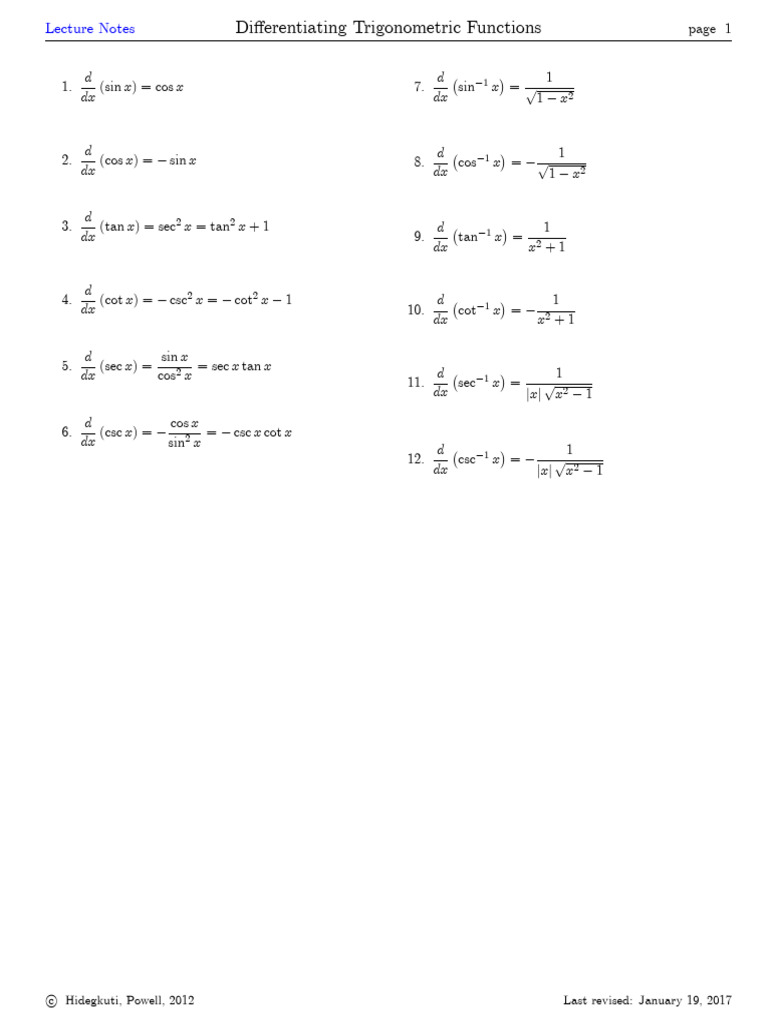 Derivatives | PDF | Trigonometric Functions | Triangle