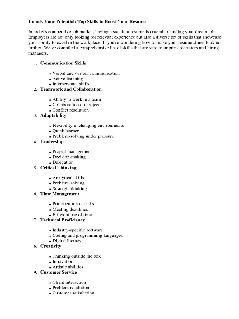 List Skills To Put On Resume | Download Free PDF | Résumé | Recruitment