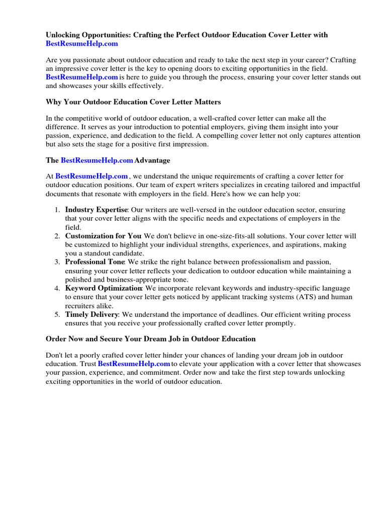 Outdoor Education Cover Letter | Download Free PDF | Résumé | Autism ...