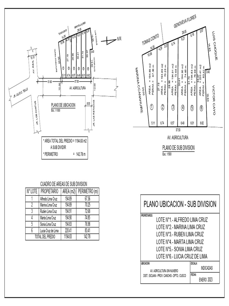 Plano Subdivisión Predio Cusco 2023 | PDF