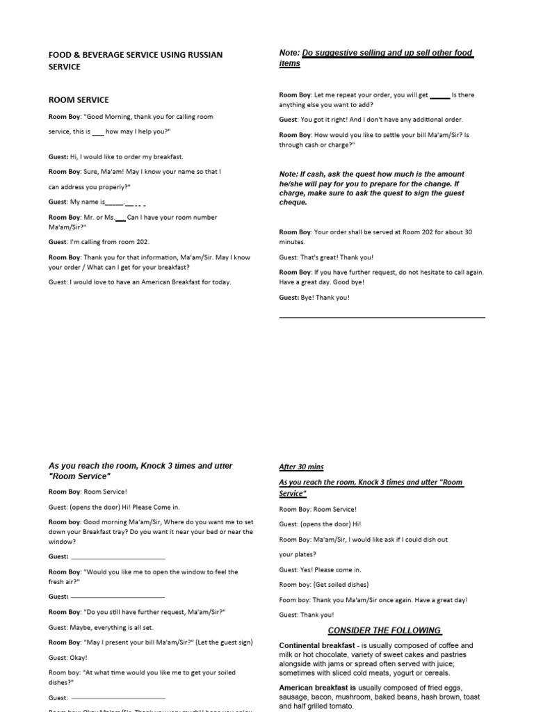 Script Room Service | PDF | Home Economics | Food And Drink