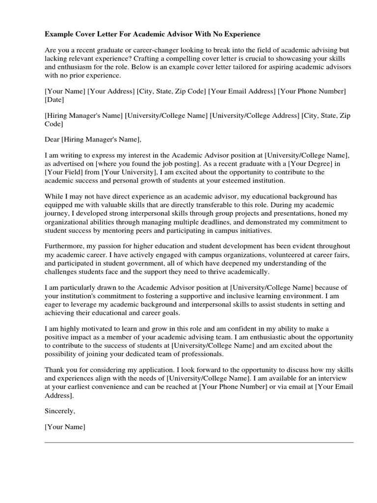 Example Cover Letter for Academic Advisor No Experience | PDF ...