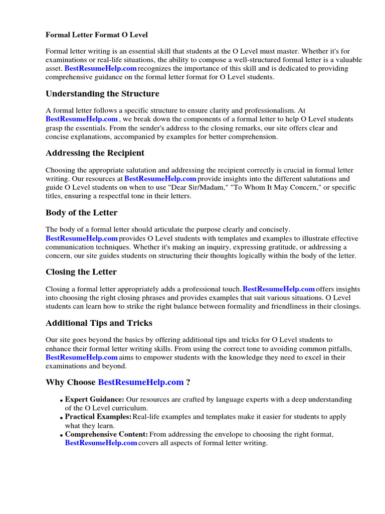 Formal Letter Format O Level | PDF | Communication | Human Communication