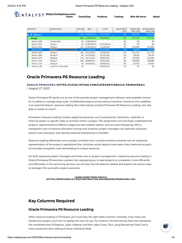 Oracle Primavera P6 Resource Loading - Catalyst USA | PDF | Privacy ...
