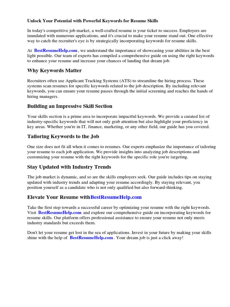 Keywords For Resume Skills | PDF | Résumé | Recruitment