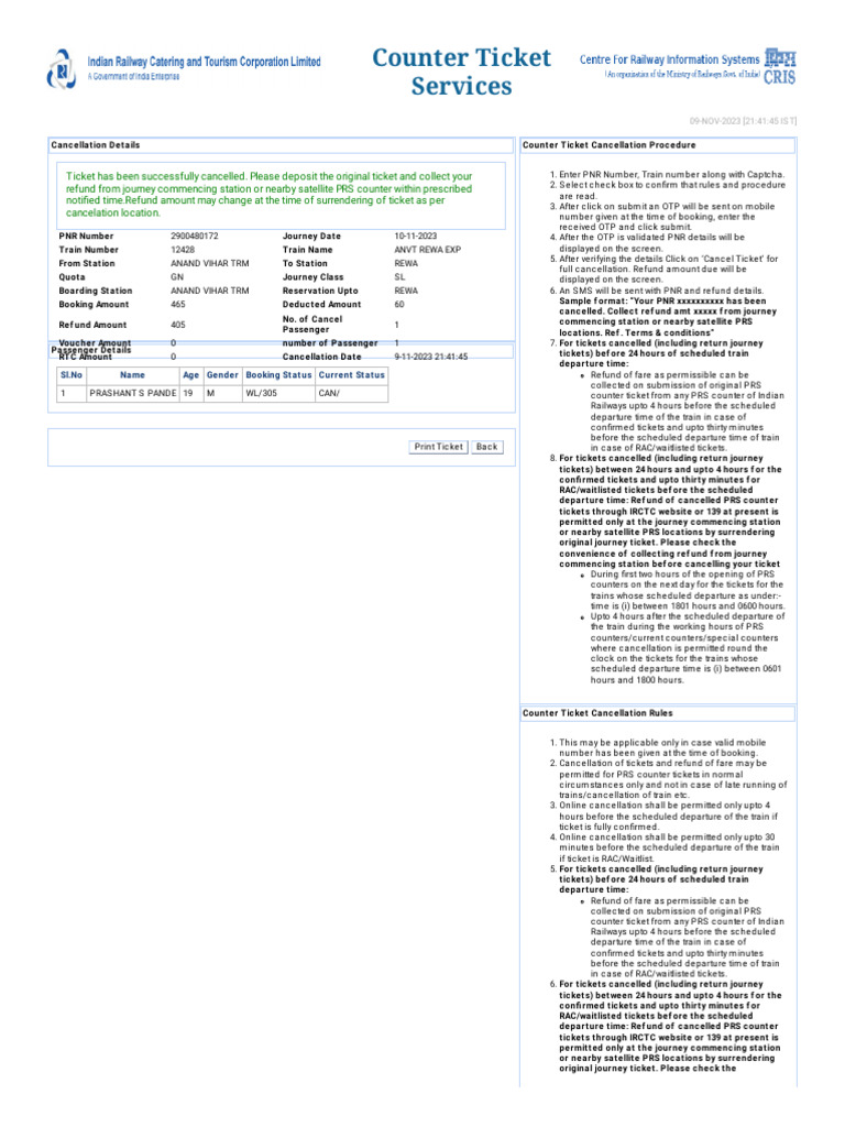 Counter Ticket Cancellation Home Page | PDF
