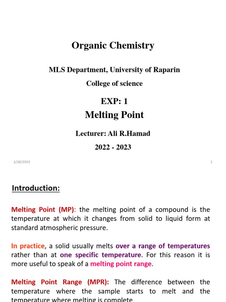 EXP 1 | PDF | Melting Point | Chemical Substances