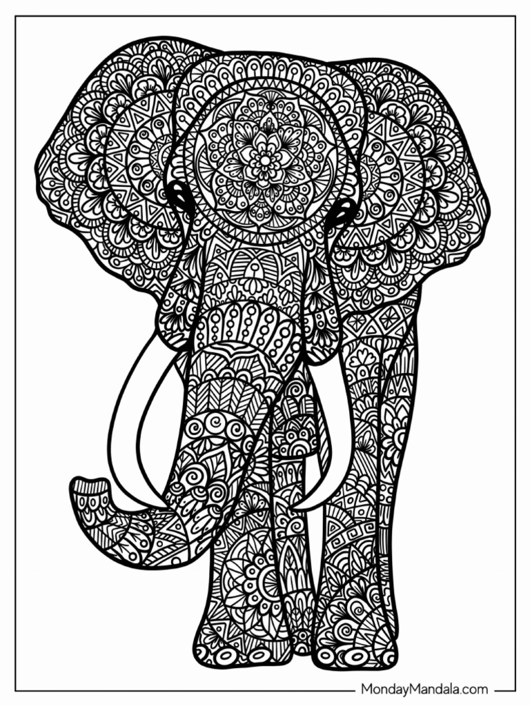 Large Gentle Elephant Zentangle To Color | PDF