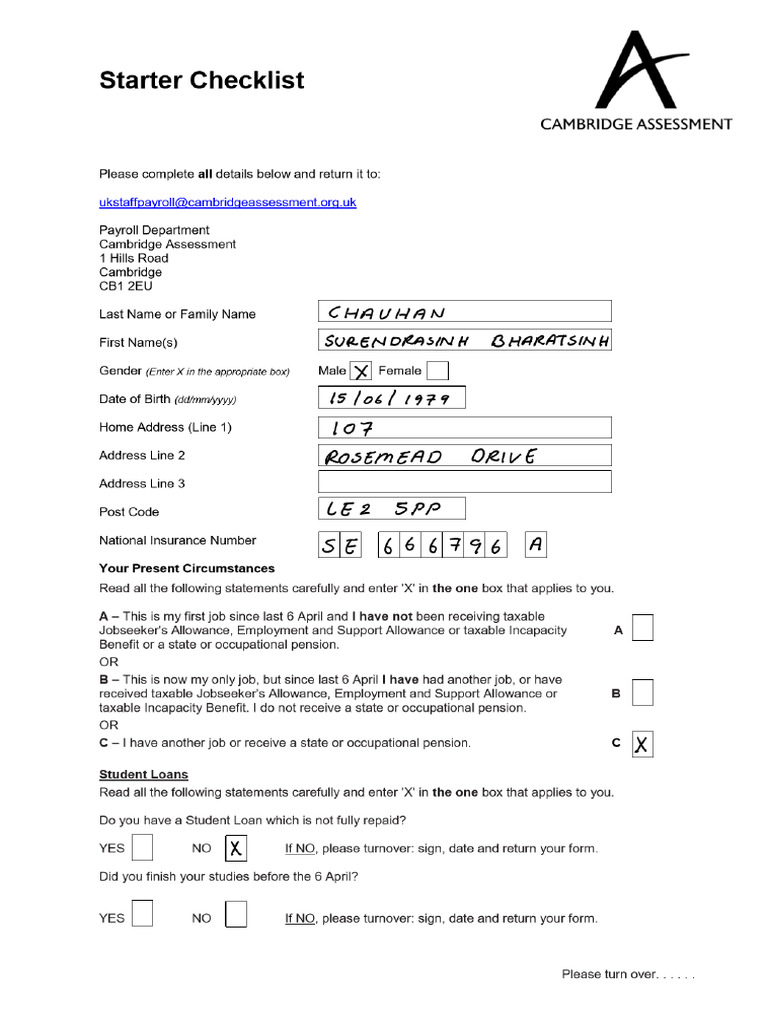 Starter Checklist Uk | PDF