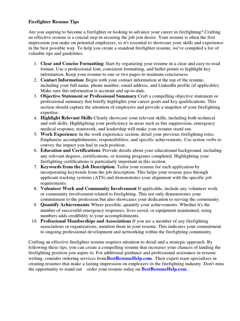 Firefighter Resume Tips | PDF | Résumé | Firefighter Firefighter Resume Tips | PDF | Résumé | Firefighter