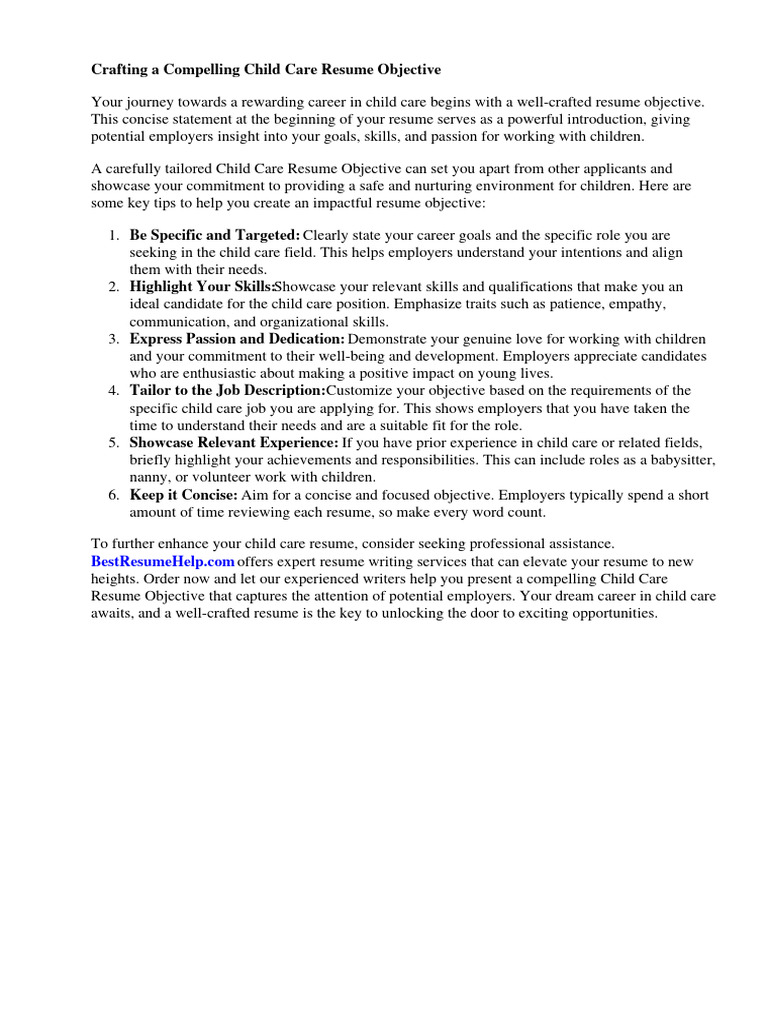 Child Care Resume Objective Tips | PDF | Child Care | Résumé